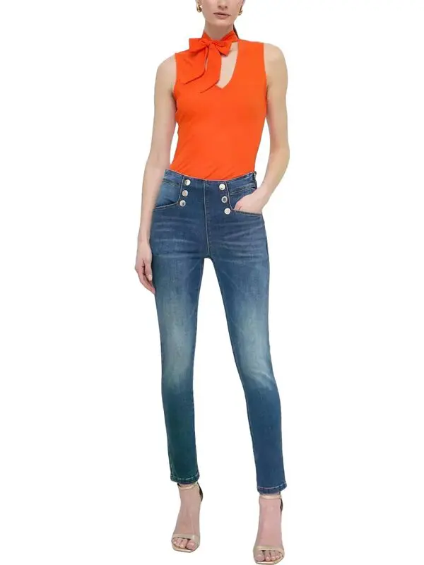 MORGAN Olia Sleeveless V-neck Top With Tie Detail - Orange