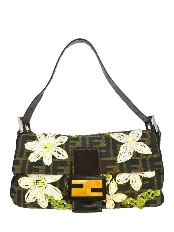 Fendi Zucca Embroidered Baguette Shoulder Bag - Brown