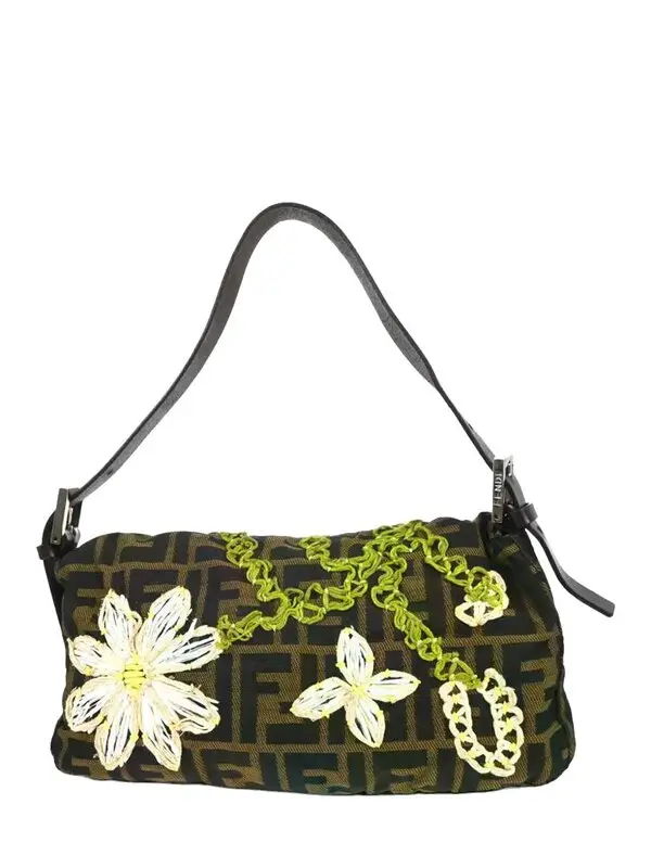 Fendi Zucca Embroidered Baguette Shoulder Bag - Brown
