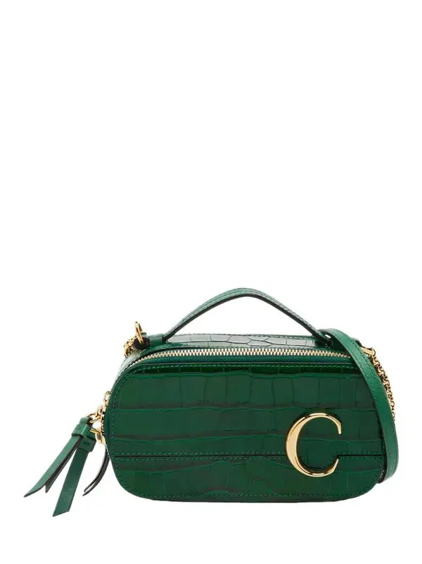 Chloé Mini Vanity C Makeup Bag In Embossed Leather With Gold-tone Hardware - Green