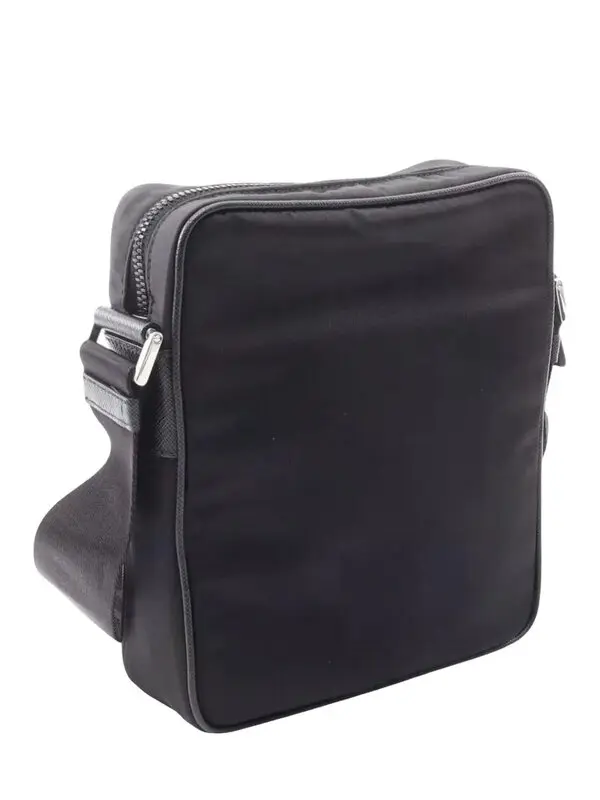 Prada Saffiano Trimmed Tessuto Zip Top Crossbody Bag - Black