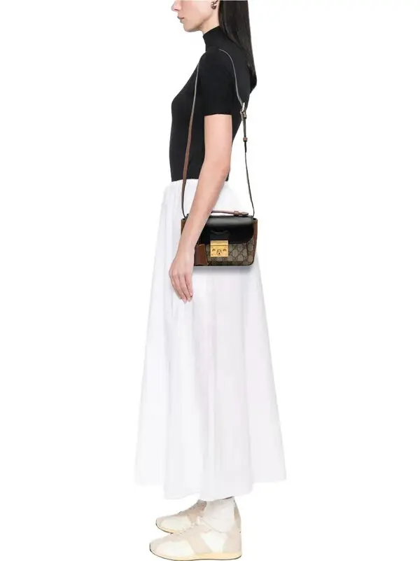Gucci Mini Gg Supreme And Calfskin Padlock Flap Pocket Satchel - Neutrals