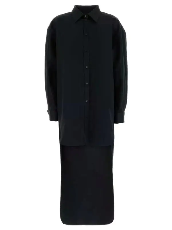 Balenciaga Long-sleeve Midi Dress With Classic Collar And Button Fastening - Black