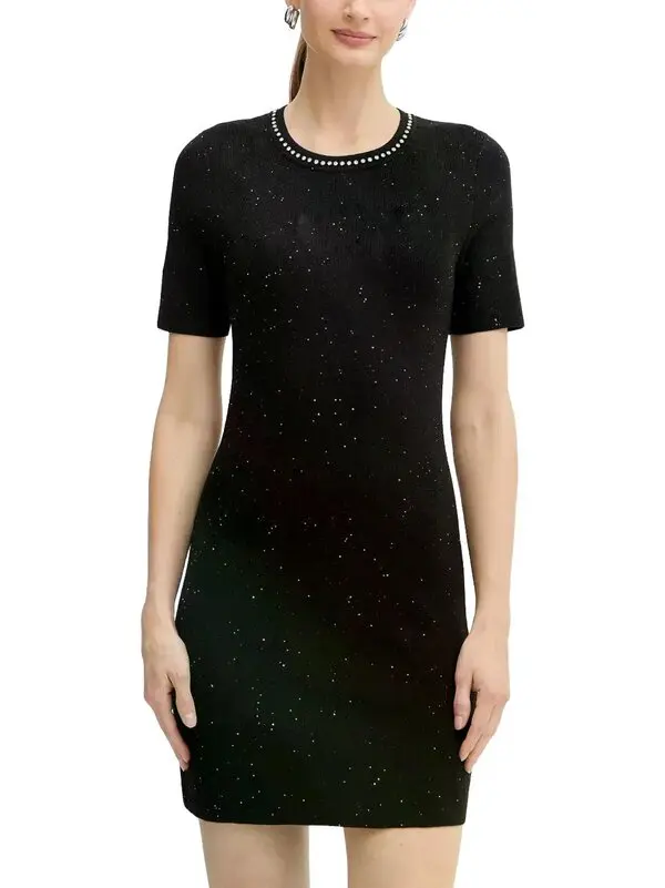 MORGAN Rhinestone Embellished Knitted Mini Dress - Black