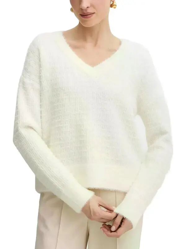 MORGAN Textured Knit V-neck Sweater - Neutrals