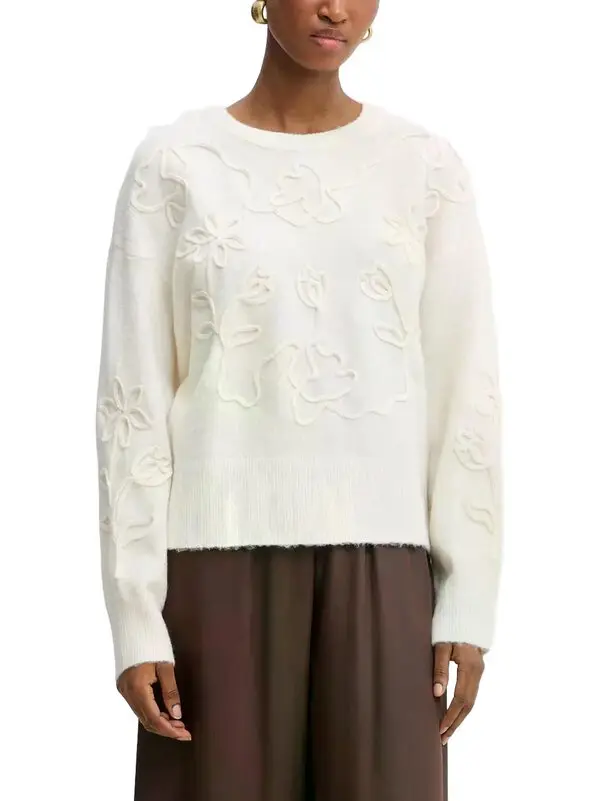 MORGAN Floral Detail Long Sleeve Sweater - Neutrals