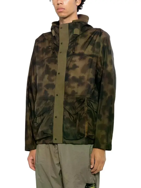 TEN C Camouflage Print Hooded Jacket - Brown