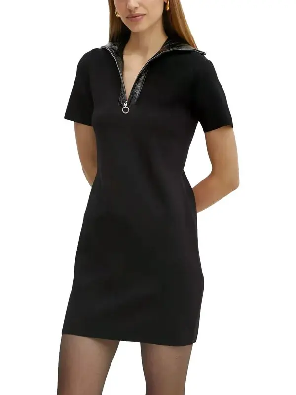 MORGAN Zip Collared Mini Dress - Black