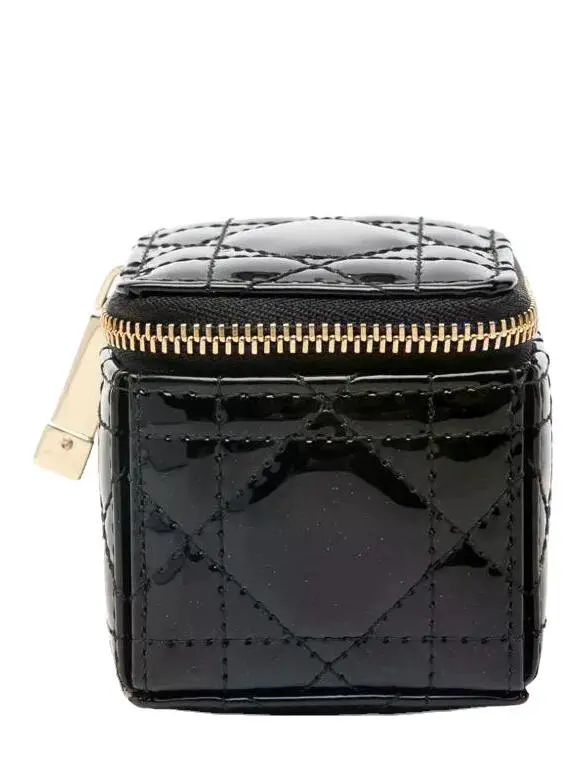 Dior Micro Patent Cannage Lady Cube Pouch Clutch Bag - Black