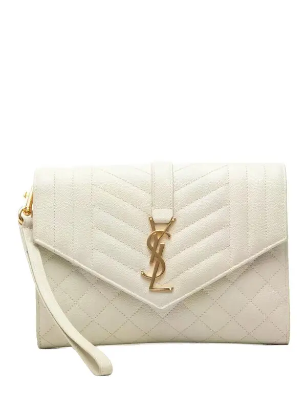 Saint Laurent Monogram Envelope Clutch Bag - White
