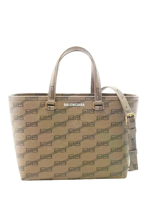 Balenciaga Small Bb Monogram Coated Canvas Signature Shopper Tote Bag - Brown