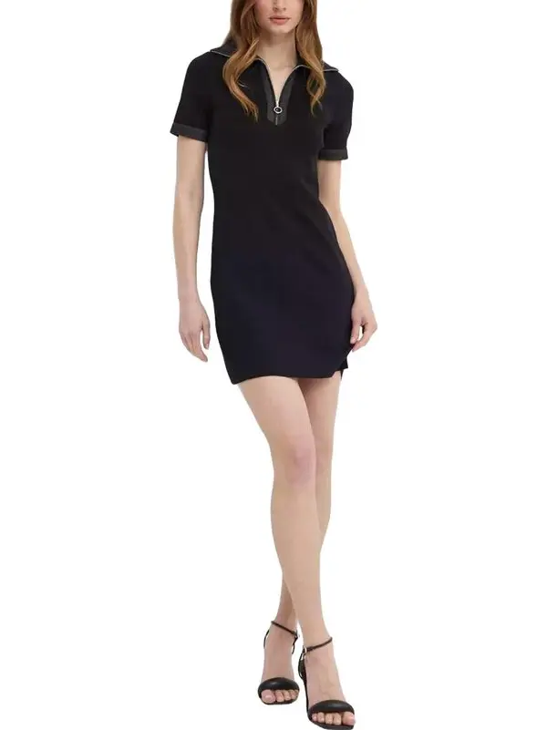 MORGAN Zip-up Short-sleeve Mini Dress - Black