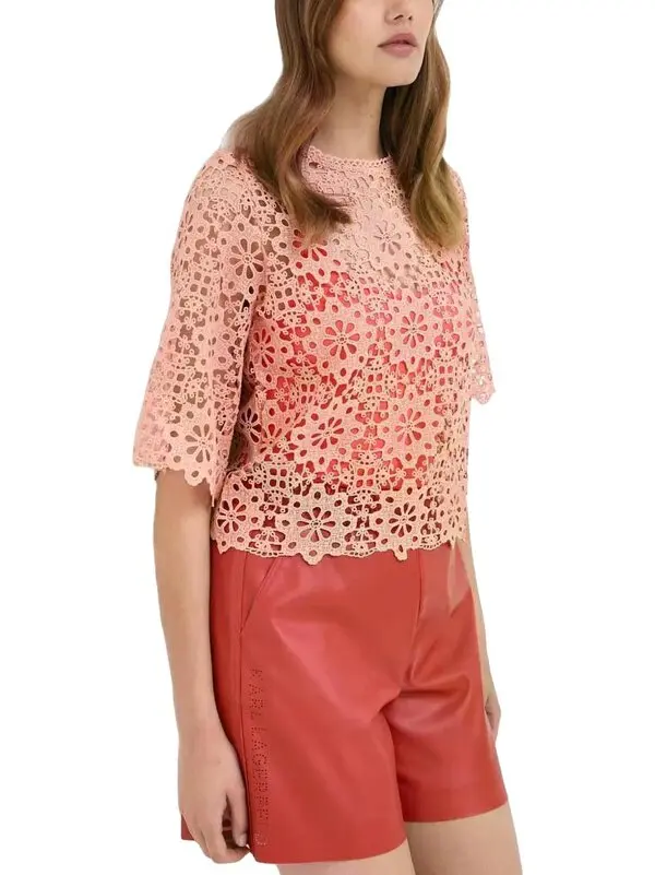 MORGAN Lace Openwork Top - Pink
