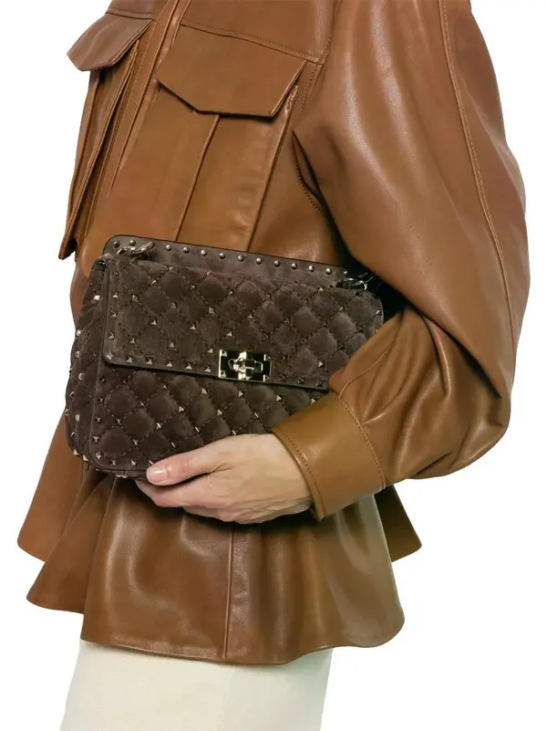 Valentino Garavani Medium Rockstud Spike Shoulder Bag - Brown