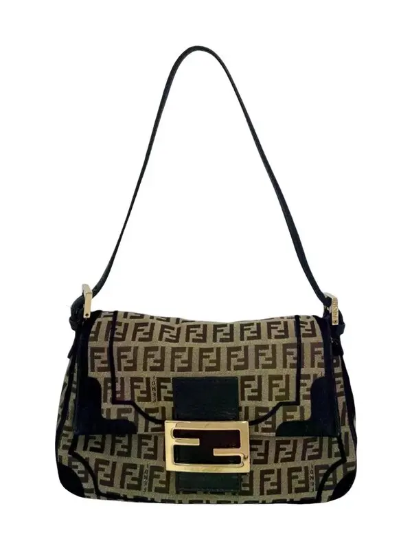 Fendi Zucchino Canvas Shoulder Bag - Neutrals