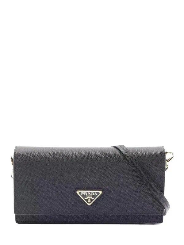 Prada Saffiano Wallet On Strap Crossbody Bag - Black