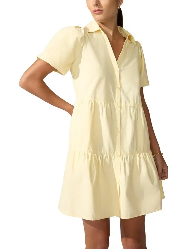 Brochu Walker Mini Tiered Shirt Dress With Puff Sleeves - Anis