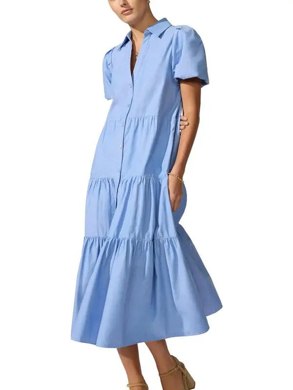 Brochu Walker The Havana Tiered Shirt Dress With Puff Sleeves - Chambray