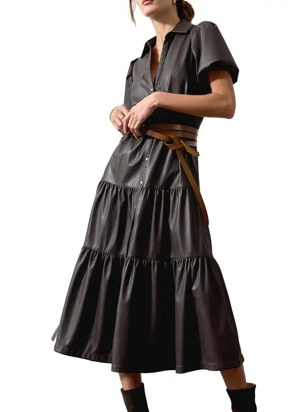 Brochu Walker Havana Vegan Leather Tiered Maxi Dress - Timber
