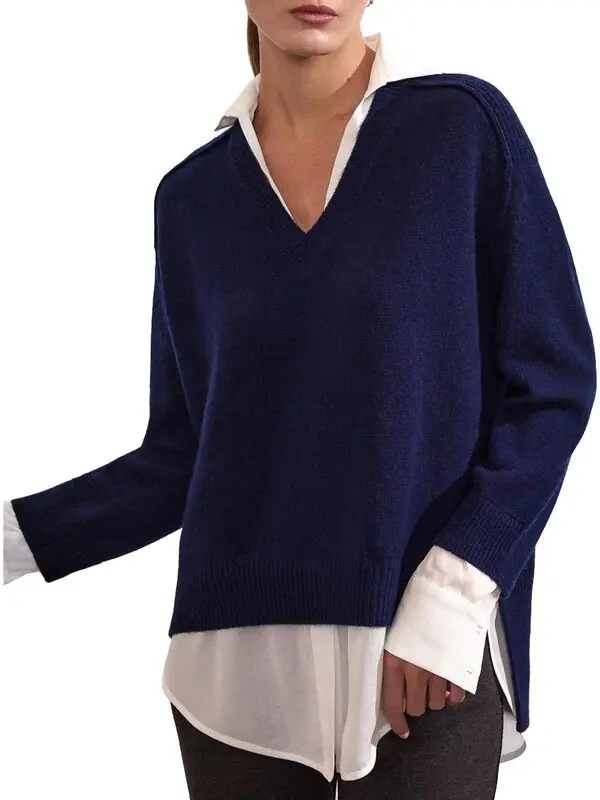 Brochu Walker The Looker Layered V-neck Sweater - Navy