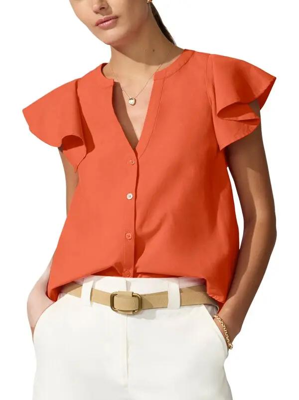 Brochu Walker The Darya Top With Ruffled Sleeves - Arancia