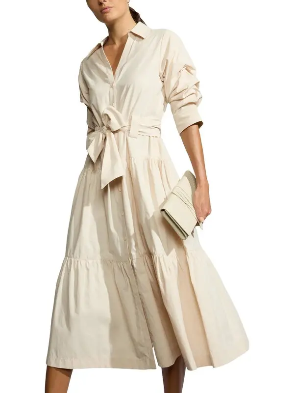 Brochu Walker The Ana Dress Midi Tiered Shirt Dress With Belt - Calico