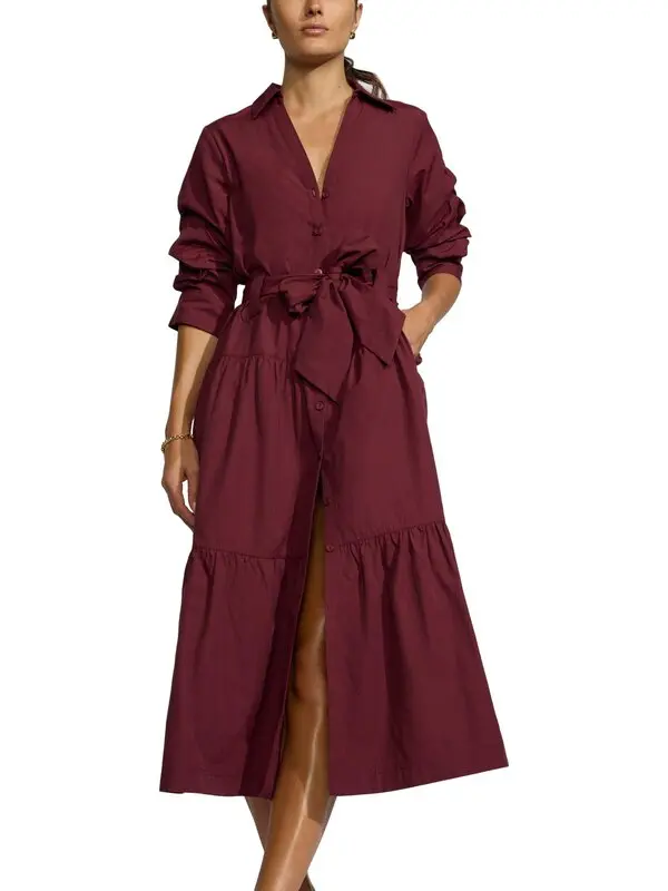 Brochu Walker Midi Shirt Dress With Tiered Skirt And Self-belt - Umbria