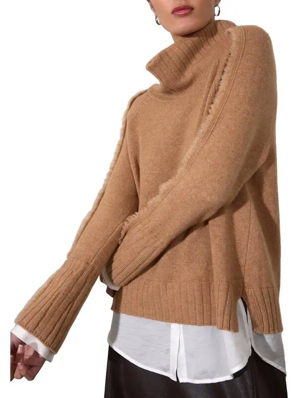 Brochu Walker The Jolie Fringe Layered Looker Sweater - Camel With White Underlayer