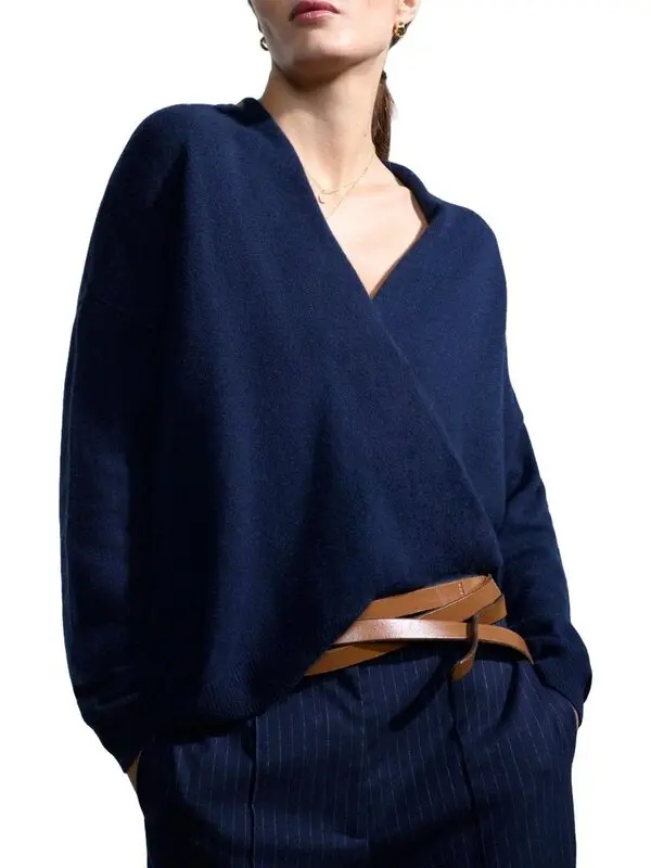 Brochu Walker Siena Wrap Neck Cashmere Pullover - Baltic Navy