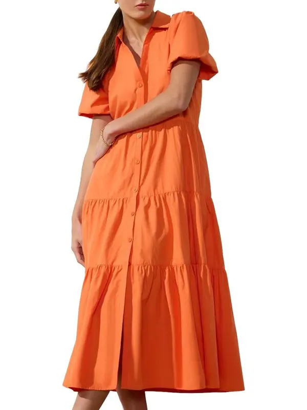 Brochu Walker The Havana Tiered Shirt Dress - Tangerine
