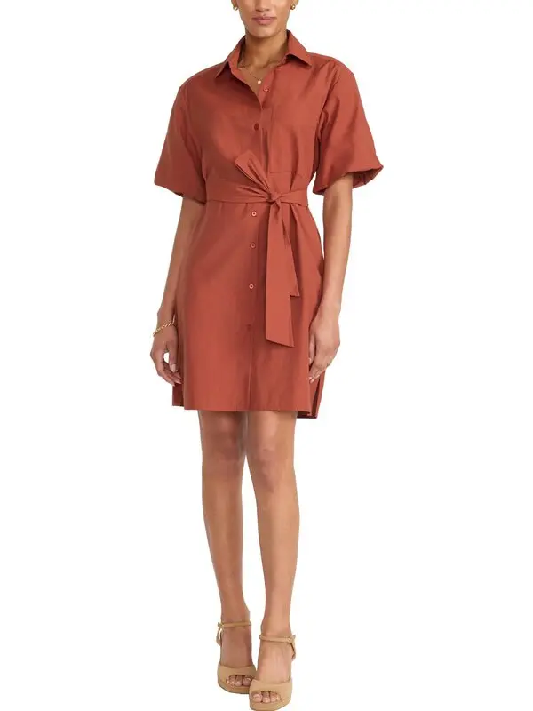 Brochu Walker The Villa Shirt Dress With Bubble Sleeves And Self-tie Belt - Tuscany