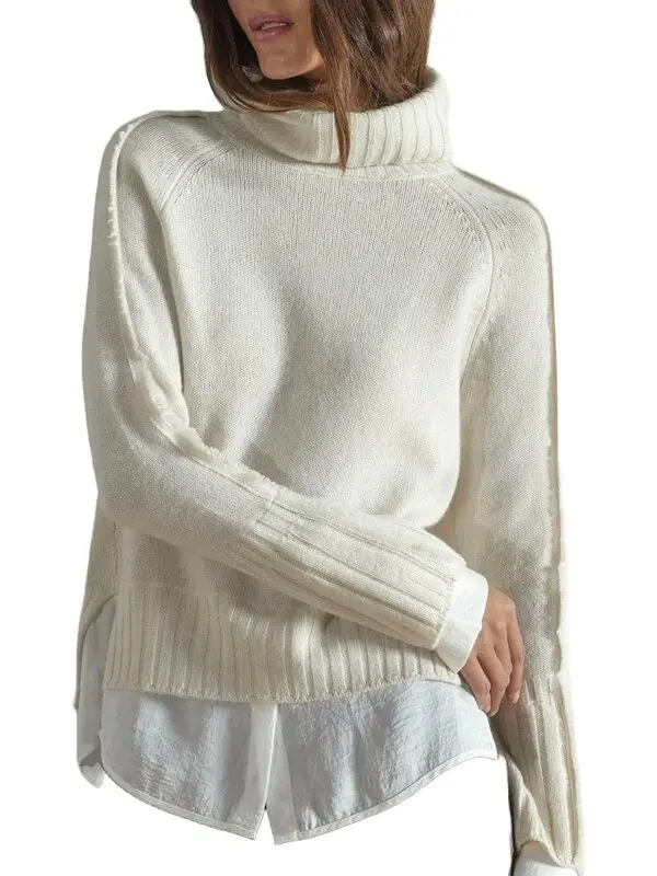 Brochu Walker Jolie Fringe Layered Turtleneck Sweater - Linen With White Underlayer