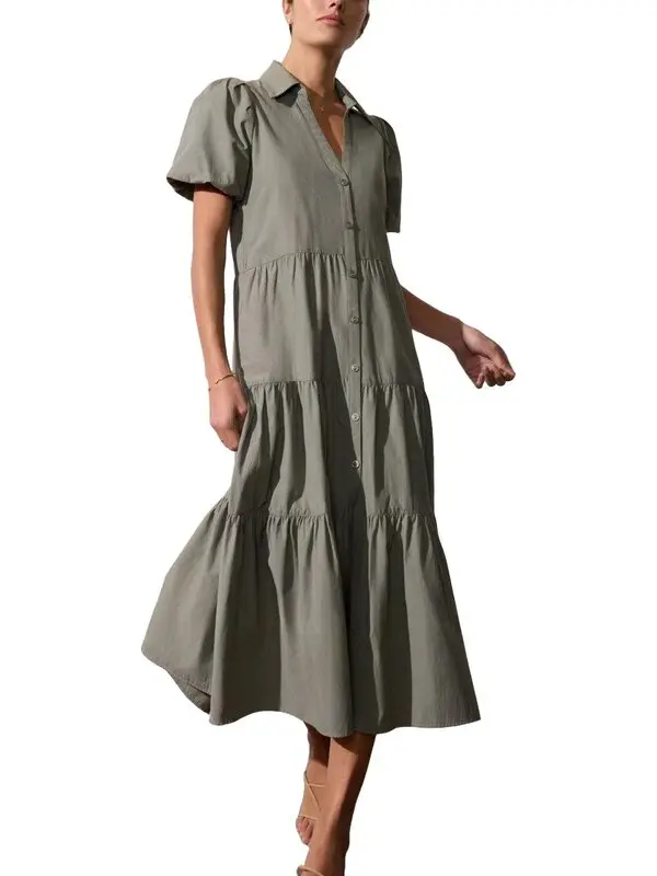 Brochu Walker The Havana Tiered Maxi Shirt Dress - Agave