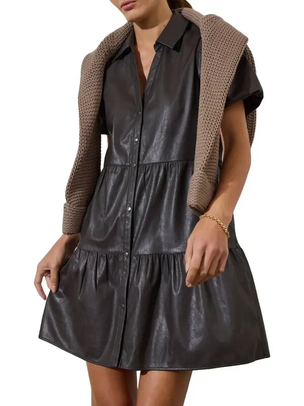 Brochu Walker Havana Vegan Leather Tiered Mini Dress - Timber