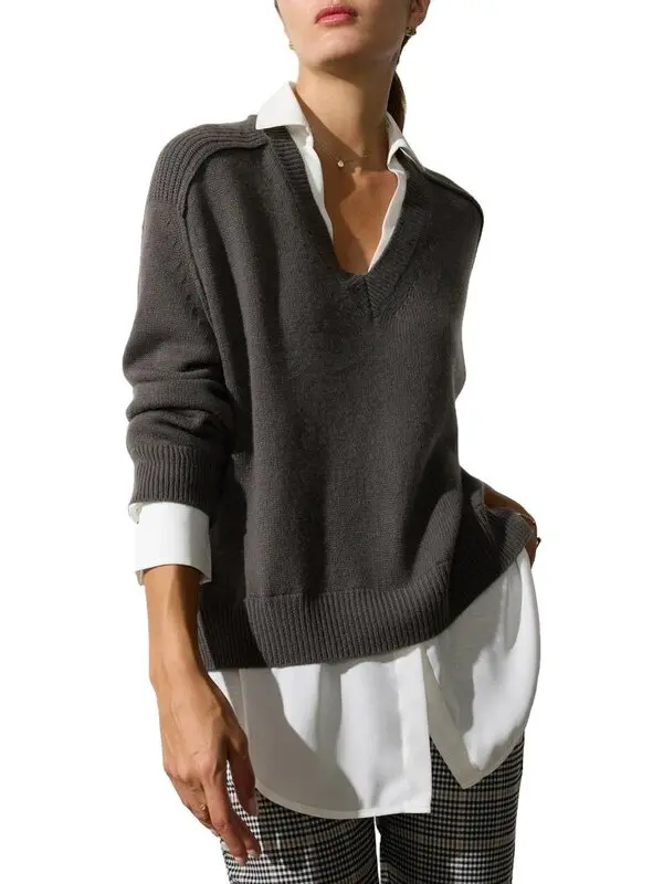 Brochu Walker Layered V-neck Sweater - Hunter With White