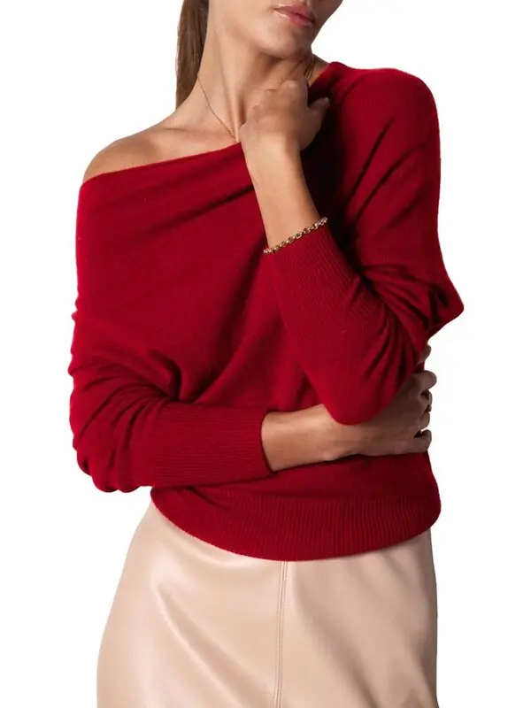 Brochu Walker Lori Cashmere Off Shoulder Sweater - Crimson
