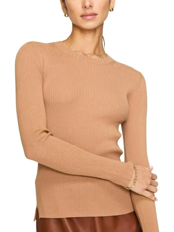 Brochu Walker Tamsin Skinny Rib Top With Cuff Slits - Camel