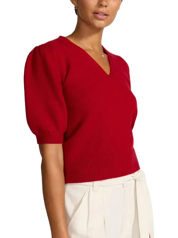 Brochu Walker The Havana Sweater V-neck Puff Sleeve - Crimson