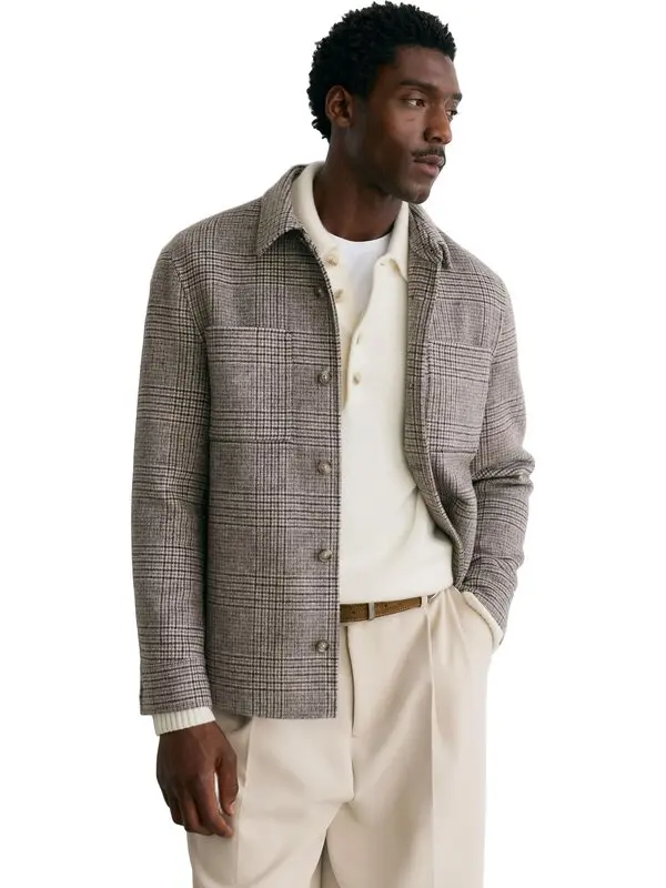 REISS Check Gano Check Wool-blend Check Twin-pocket Overshirt - Brown