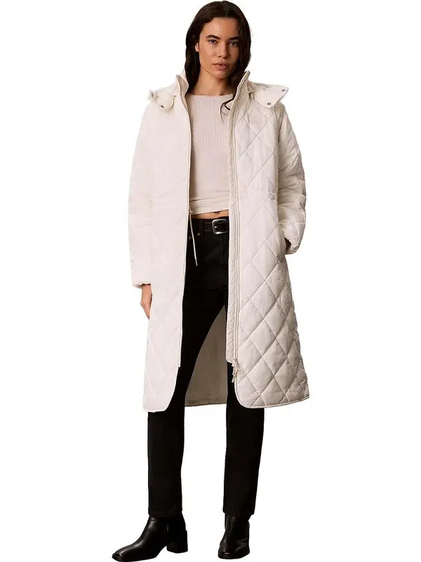Calvin Klein Quilted Hooded Long Liner Coat - Tofu