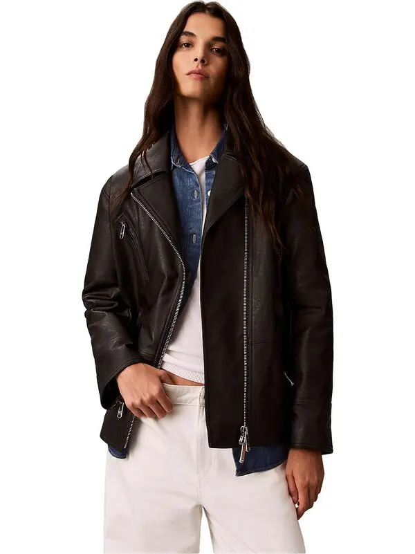 Calvin Klein Faux Leather Motorcycle Jacket - Black