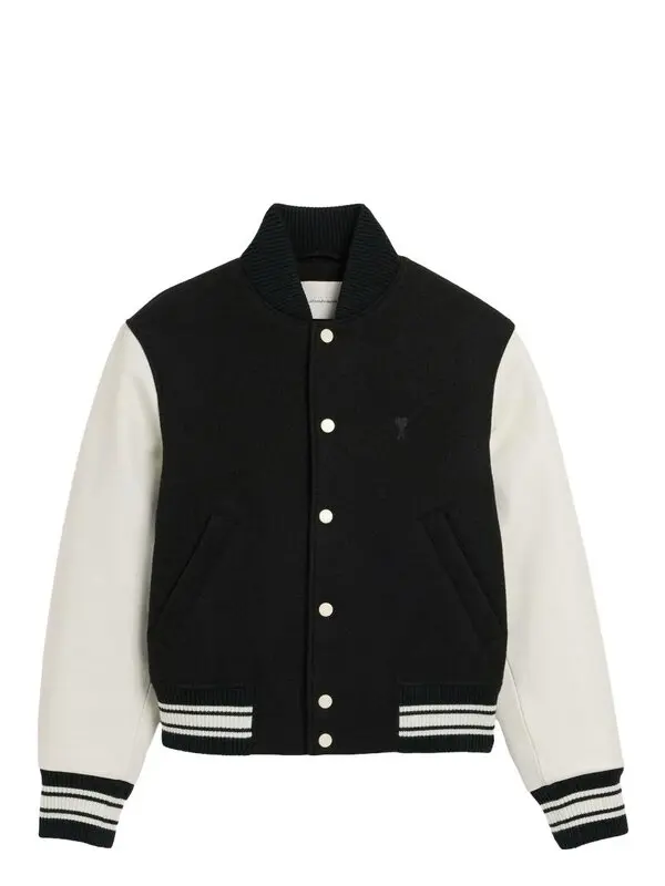 AMI Paris Wool And Leather Bomber Jacket - Black