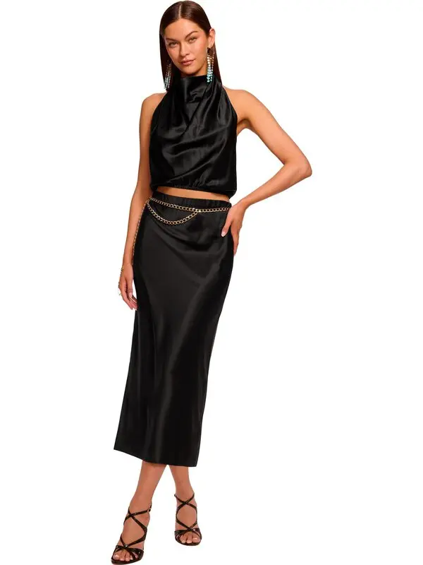 Ramy Brook Krisia Silk Slip Midi Skirt - Black