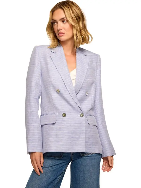 Ramy Brook Callie Textured Linen Double-breasted Blazer - Bazaar Blue