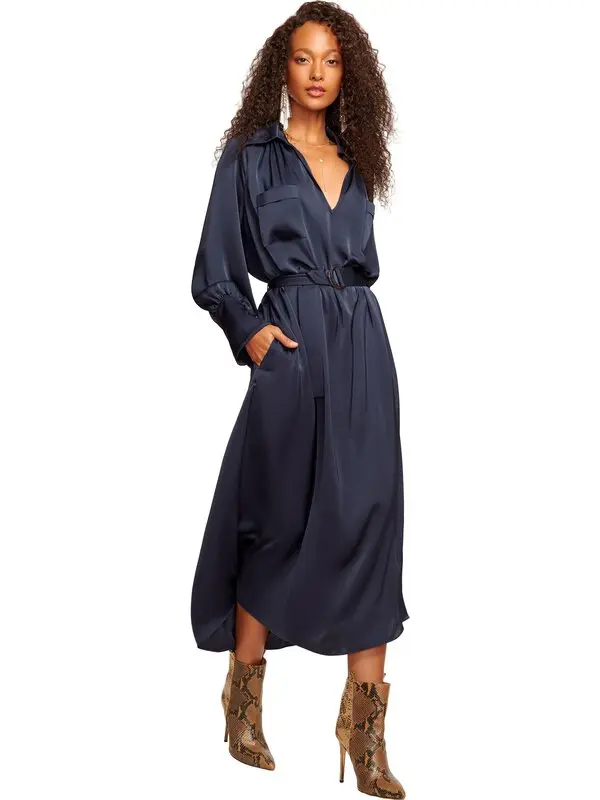Ramy Brook Cecilia Belted Midi Dress - Navy