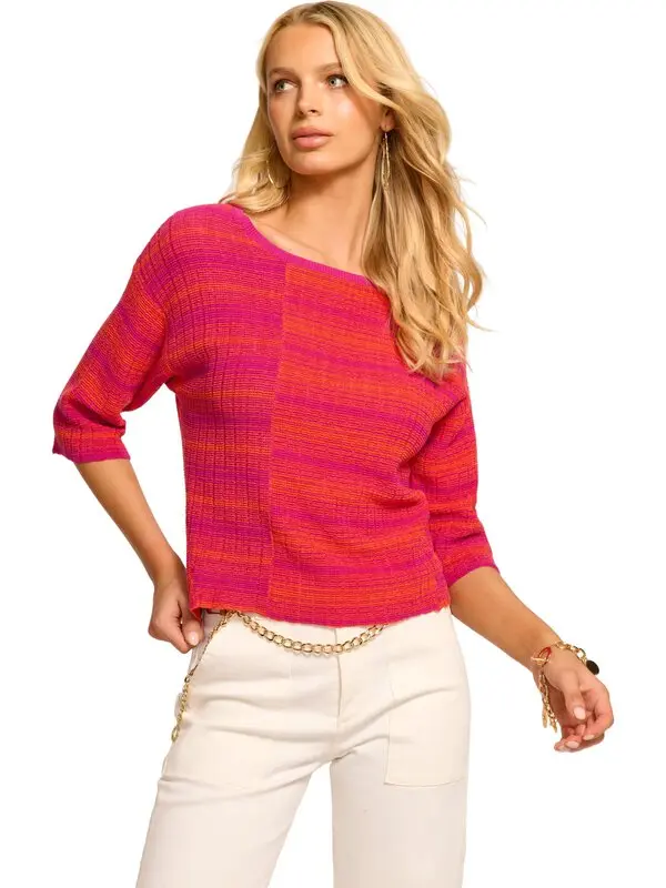 Ramy Brook Luca Textured Knit Short Sleeve Top - Fiesta Stripe