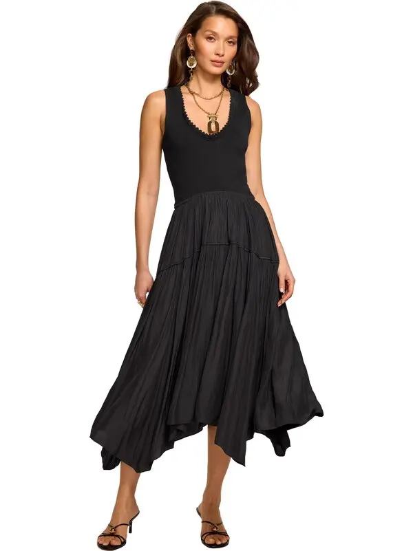 Ramy Brook Hadley Knit Combo Midi Dress - Black