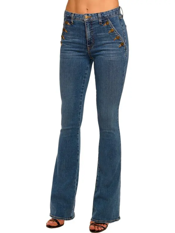 Ramy Brook Helena High-rise Flare Jean With Sailor Button Detail - Medium Wash