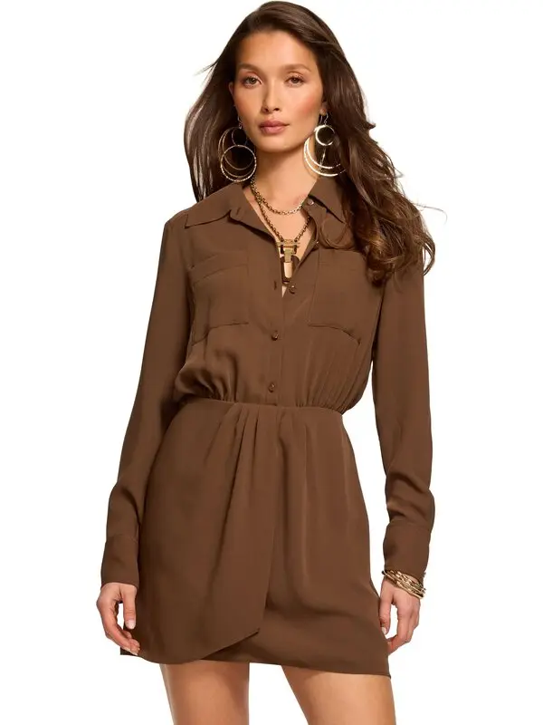 Ramy Brook Norah Collared Long Sleeve Shirt Dress - Sepia
