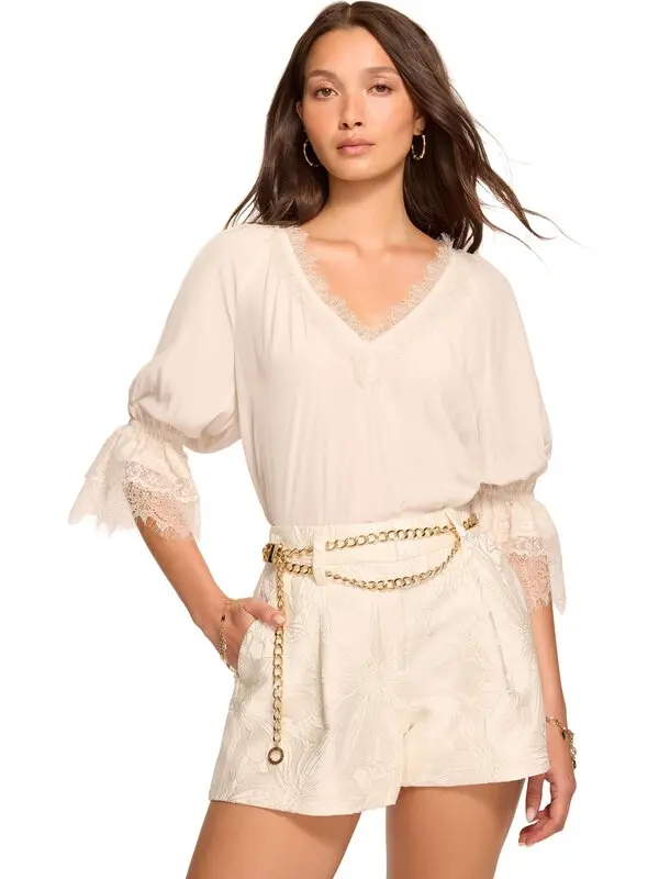 Ramy Brook Lilah Embellished V-neck Top - Bone